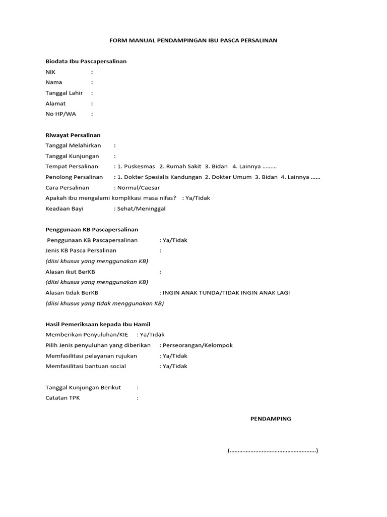 Form Manual Pendampingan Ibu Pasca Persalinan | PDF