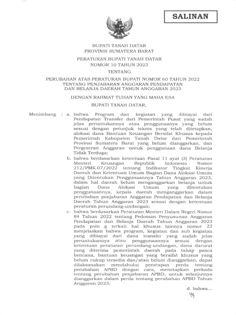 Perbup Nomor 10 Tahun 2023 | PDF