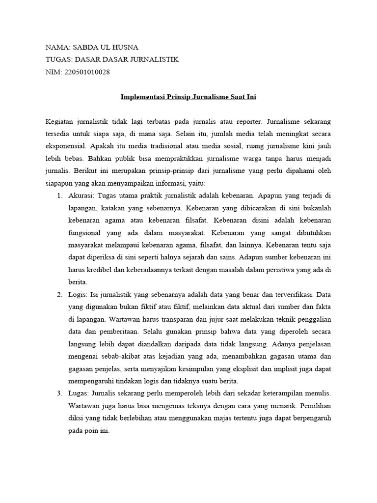 Implementasi Prinsip Jurnalisme Saat Ini | PDF