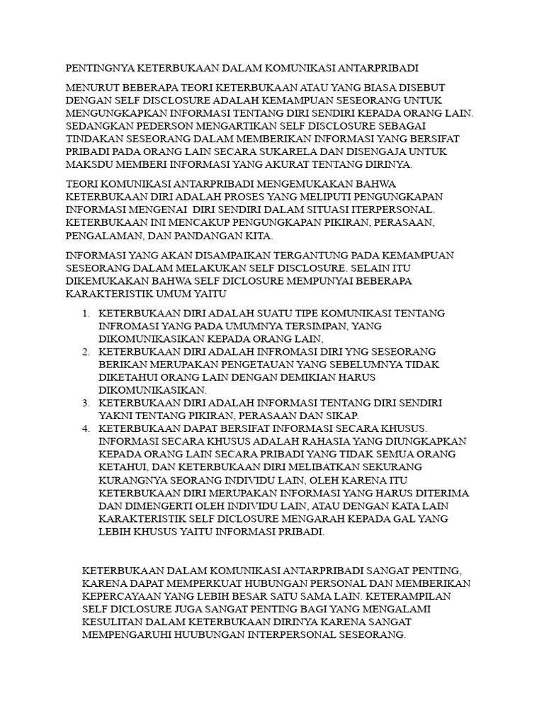Pentingnya Keterbukaan Dalam Komunikasi Antarpribadi | PDF