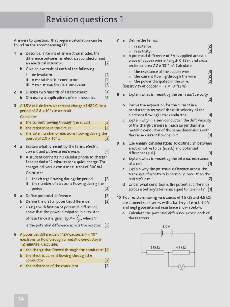 Physics Homework Questions | PDF | Electrical Resistivity And Conductivity | Electrical ...