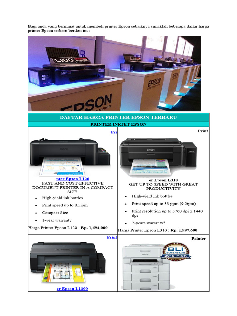 Bagi Anda Yang Berminat Untuk Membeli Printer Epson Sebaiknya Simaklah ...