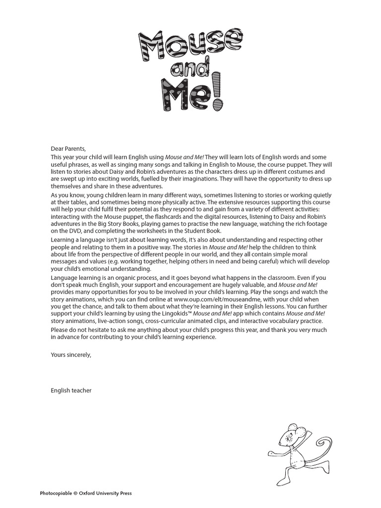 Mouse and Me Parent Letter | PDF