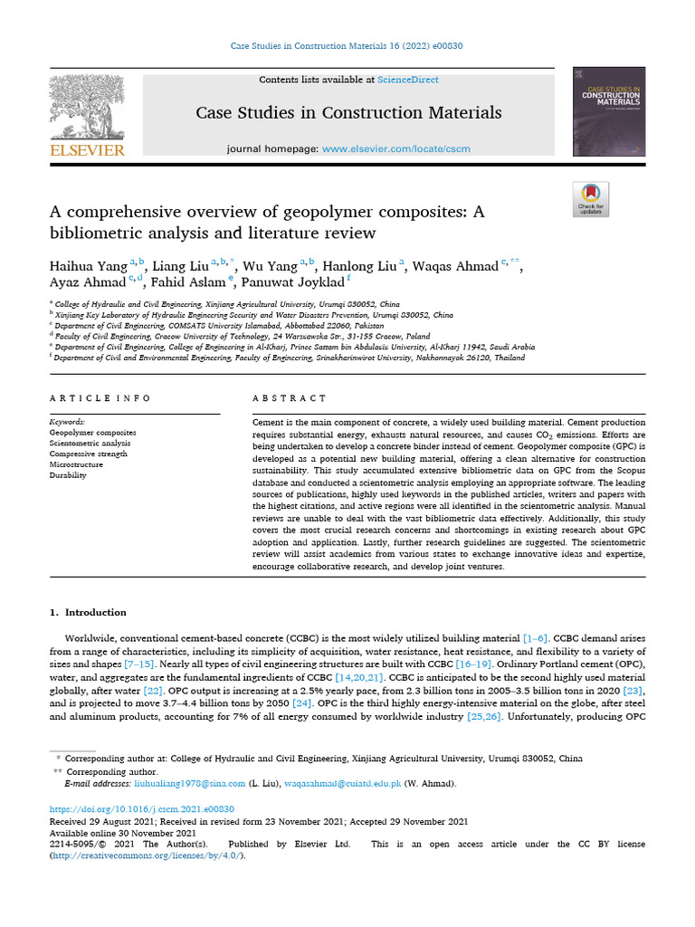 A Comprehensive Overview of Geopolymer Composites A Bibliometric ...