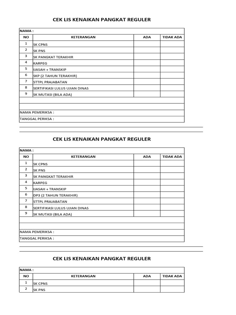 Cek Lis Ke Dinas Berkas | PDF | Teknologi & Rekayasa | Sains & Matematika
