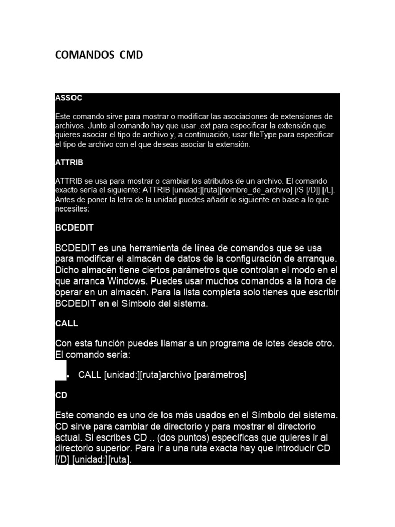 Comandos CMD | PDF | Archivo de computadora | Interfaz de línea de comando