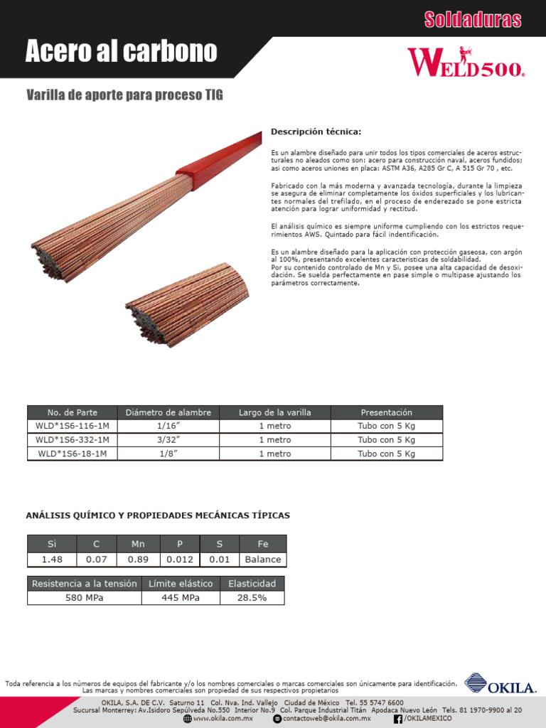 Acero Al Carbono Varilla de Aporte Weld500 | PDF | Acero | Materiales ...
