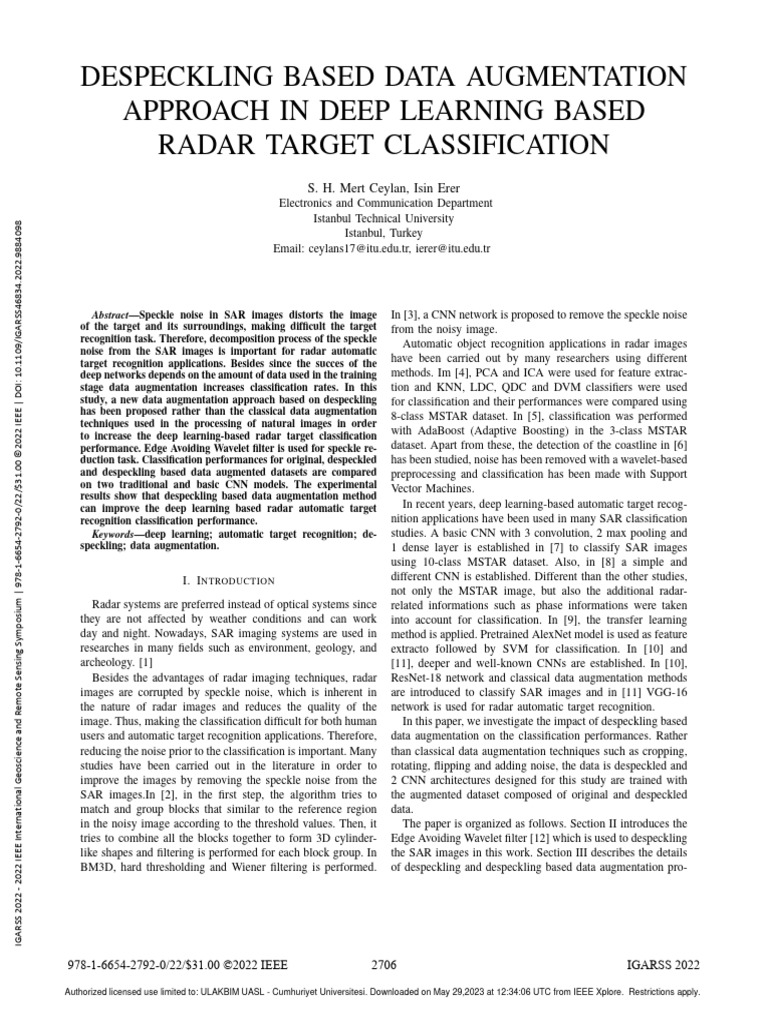 Despeckling Based Data Augmentation Approach in Deep Learning Based Radar Target Classification ...