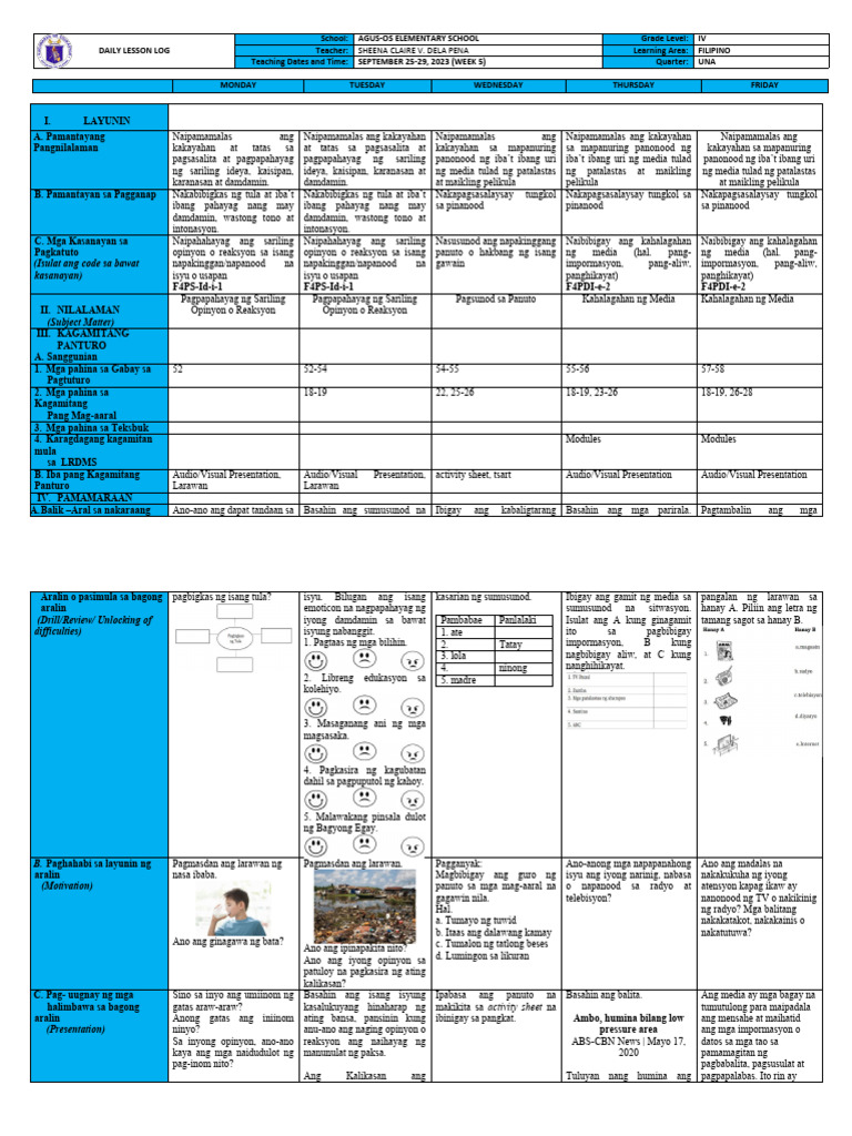 DLL Fil4 Q1 W5 | PDF