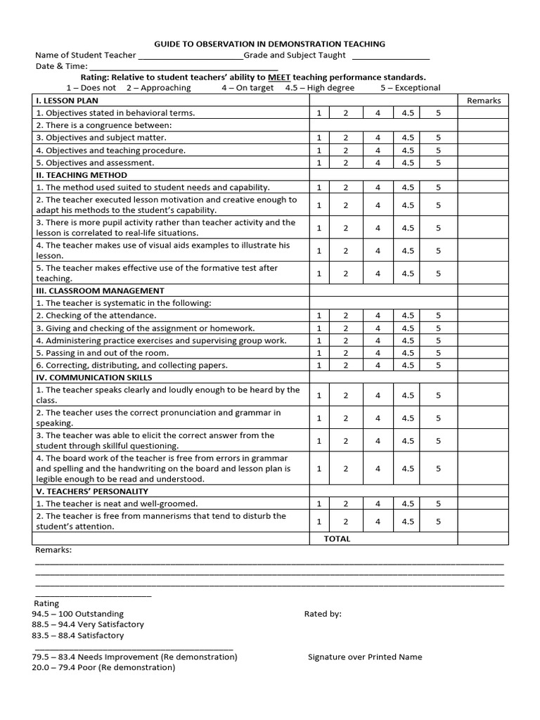 Guide To Observation in Demonstration Teaching | PDF | Language Arts ...