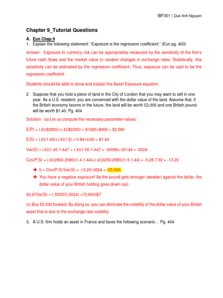 Chap09 Tutorial Ans | PDF | Exchange Rate | Financial Risk