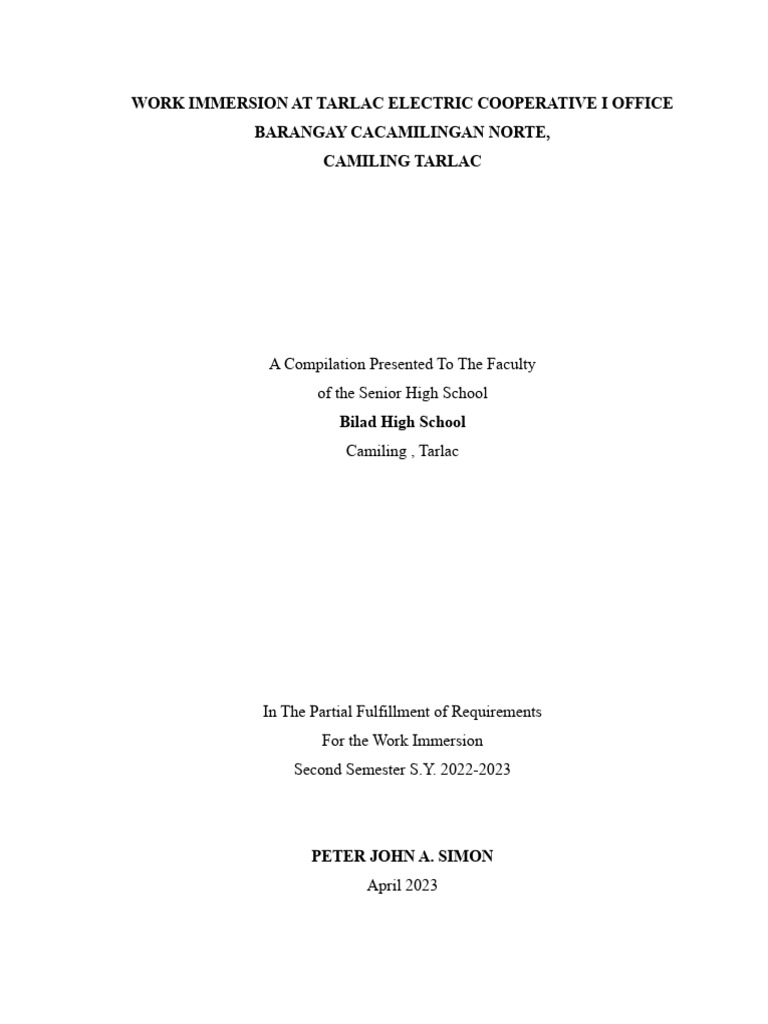 Portfolio in Work Immersion | PDF