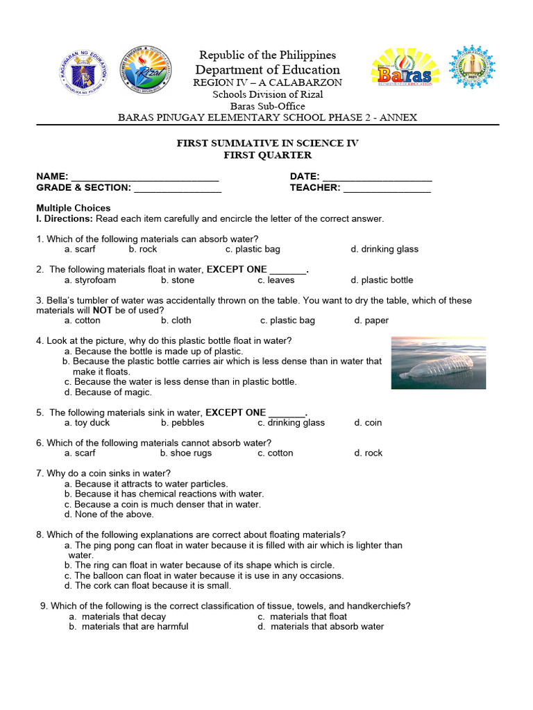1st SUMMATIVE SCIENCE Q1 WEEK1 2 | PDF