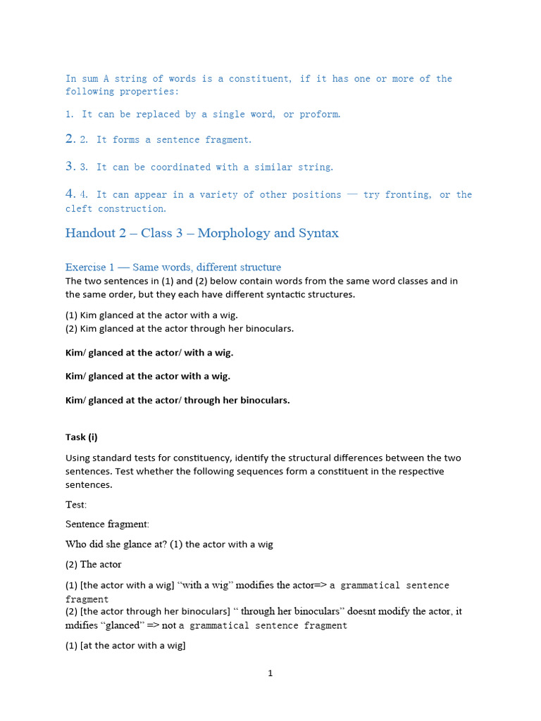 Handout 2 - Class 3 | Download Free PDF | Grammar | Linguistics