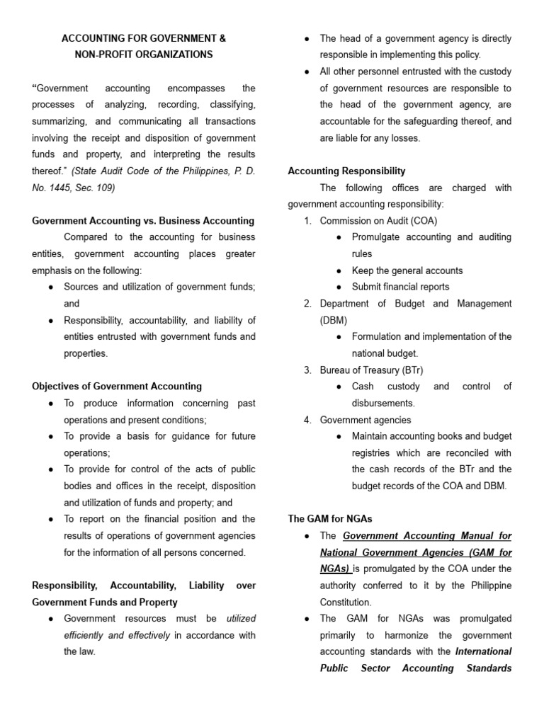 Chapter 1 - Overview of Government Accounting | PDF | Business ...