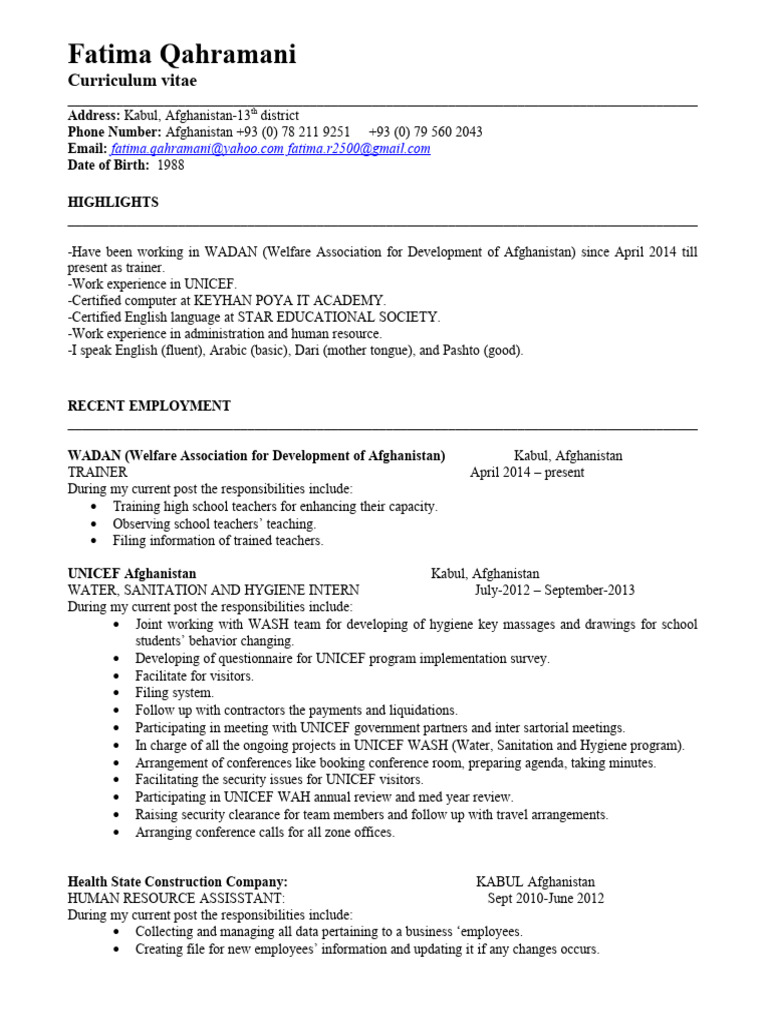 Fatima Qahramani CV | PDF