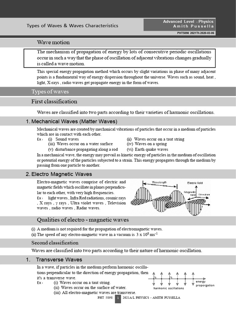 Wave Motion: Types of Waves | PDF | Waves | Electromagnetic Radiation