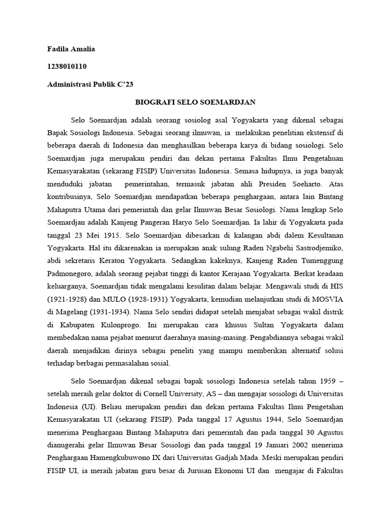 Biografi Selo Soemardjan, Bapak Sosiologi | PDF