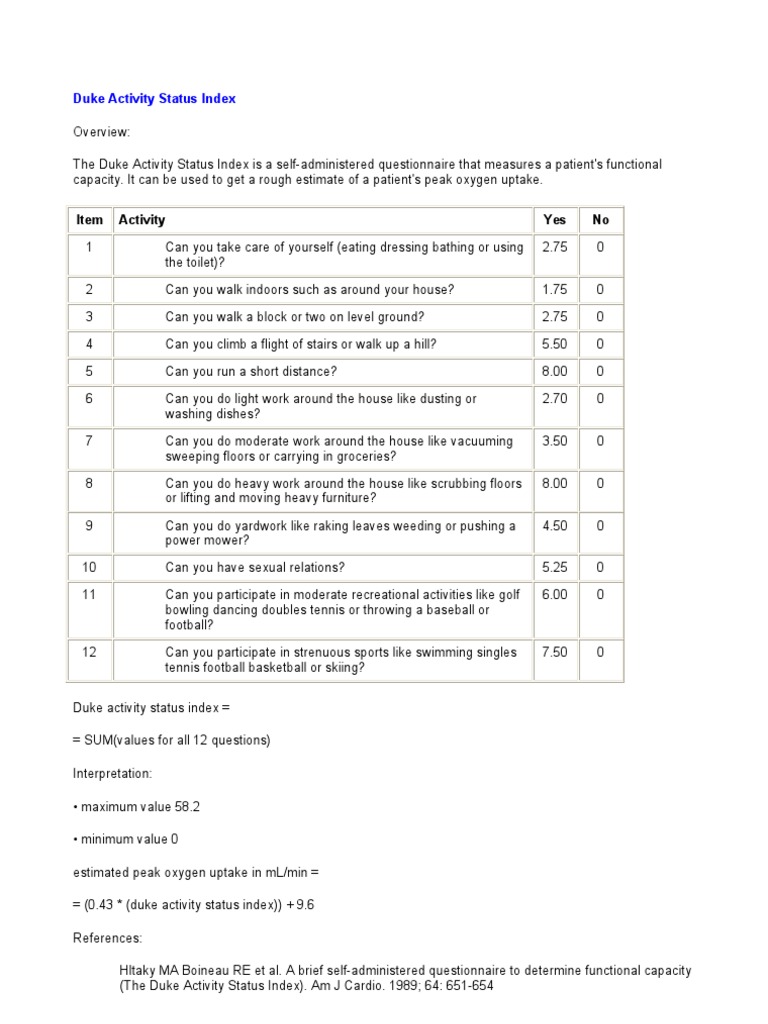 Duke Activity Status Index | PDF