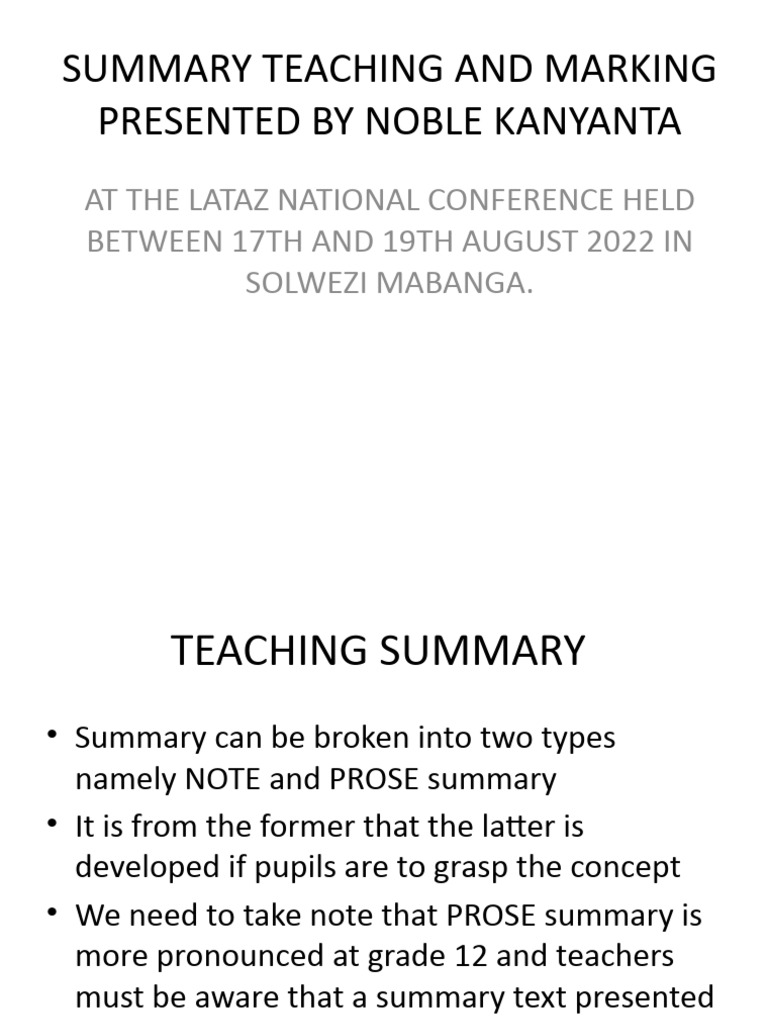 Summary Teaching and Marking Presented by Patson Mukuba | PDF | Career ...
