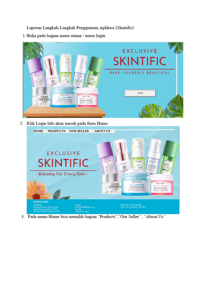 Laporan Langkah-Langkah Penggunaan Aplikasi (Skintific) | PDF
