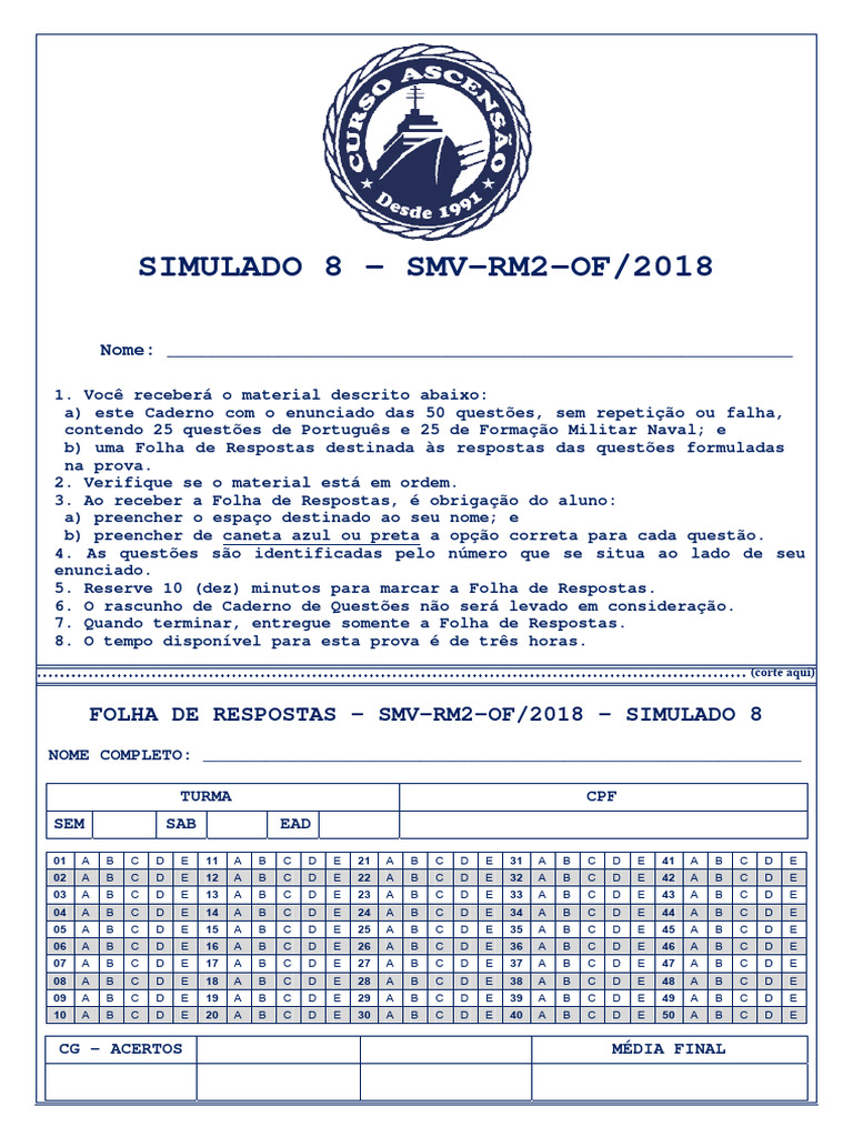 RM2 - Simulado 8 - 2018 - Turma Sbado | PDF