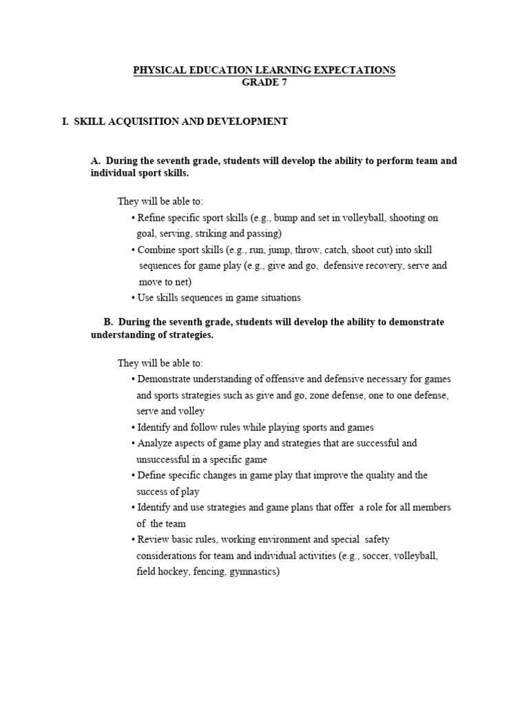 Physical Education - Grade 7 | PDF | Physical Fitness | Psychology