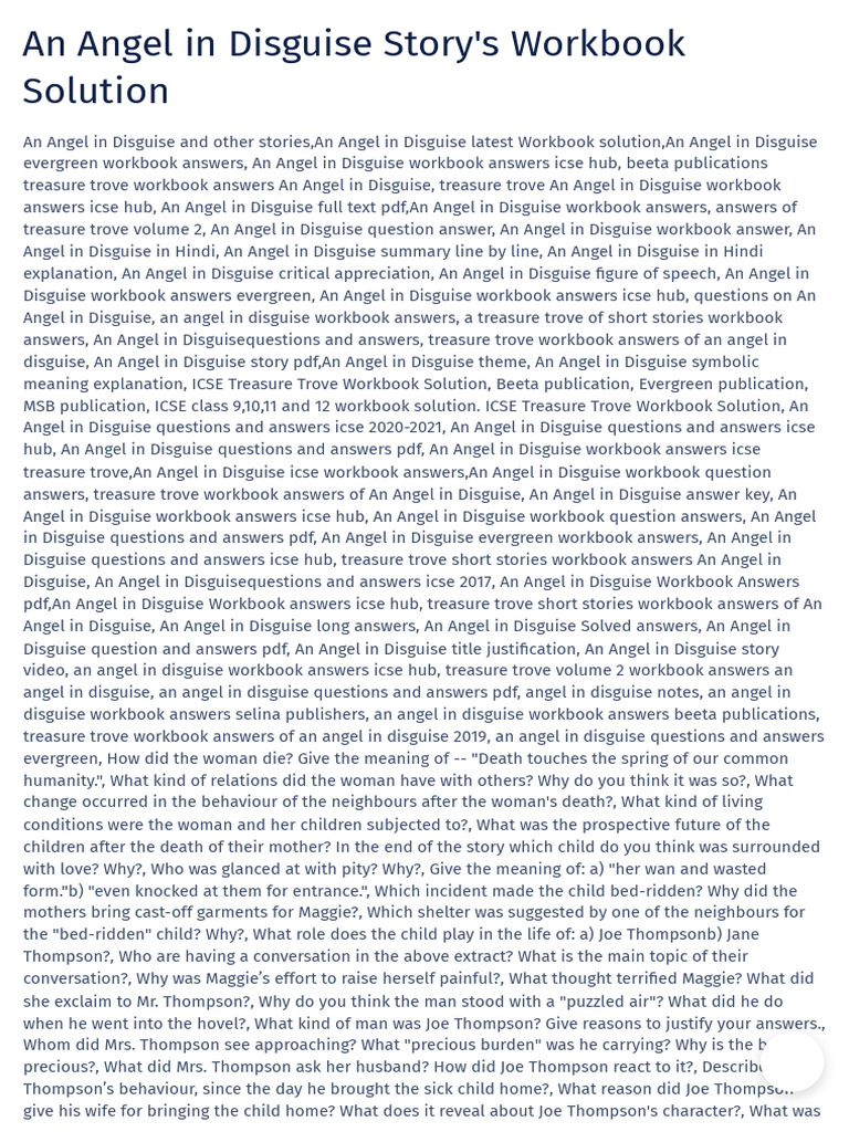 An Angel in Disguise Story's Workbook Solution | PDF | Psychology