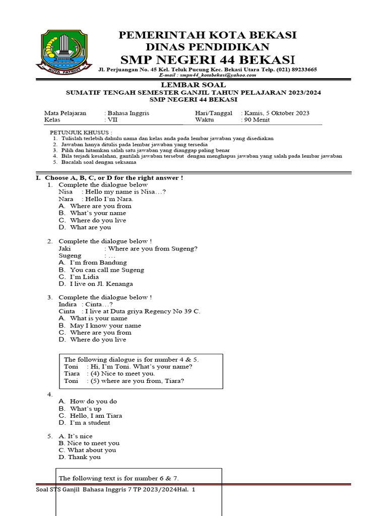 STS Ganjil KLS 7 2023-2024 | PDF