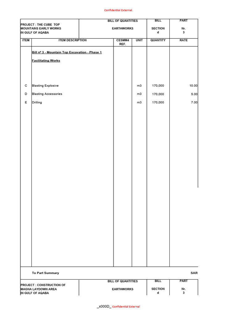 Excavation Bill of Quantities for The Cube | PDF | Technology & Engineering