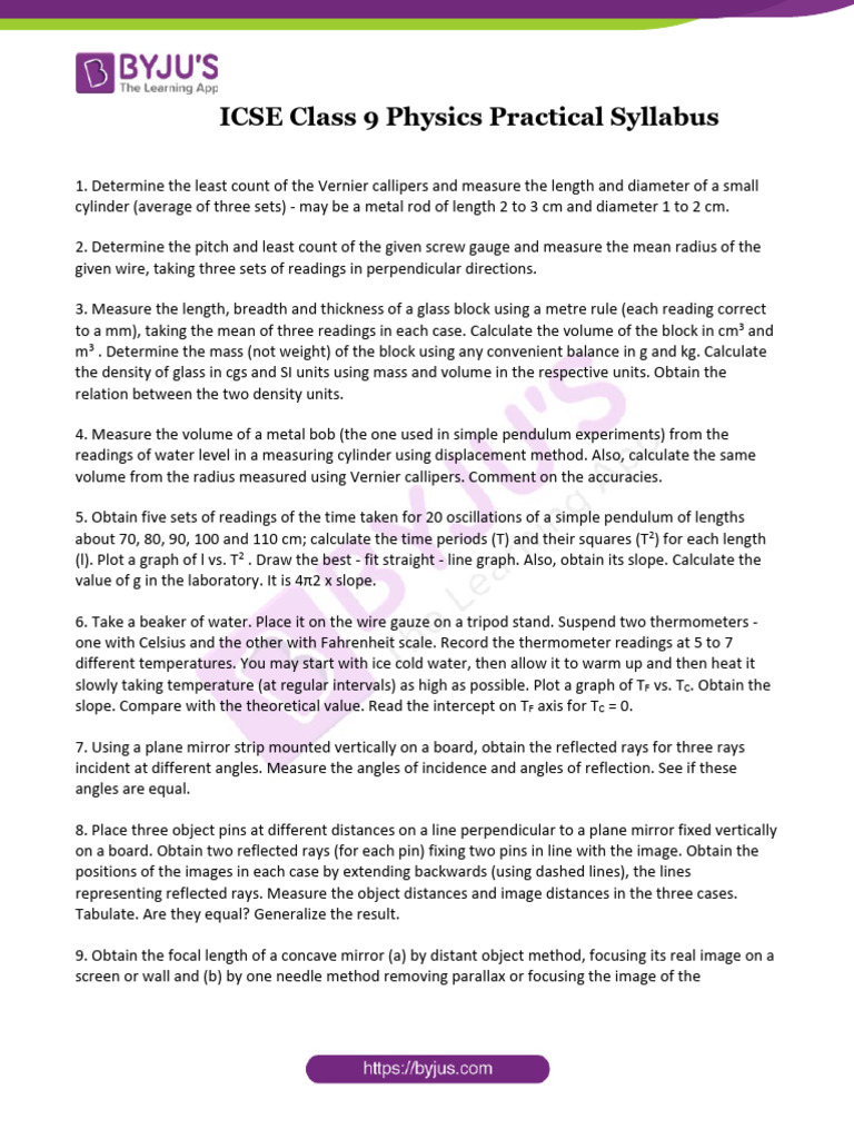ICSE Class 9 Physics Practical Guide | PDF | Volume | Length