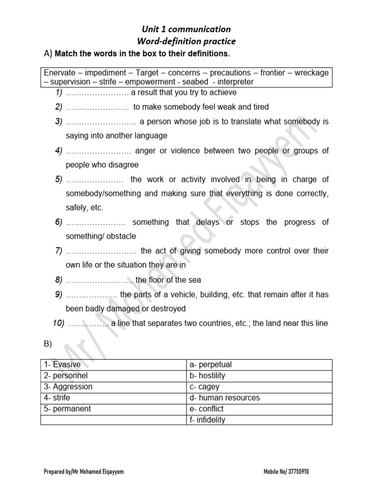 Word Defintion Test Unit 1 Test | PDF