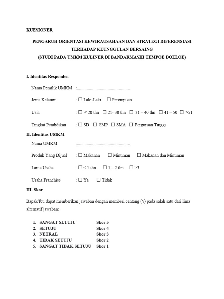 KUESIONER Contoh | PDF