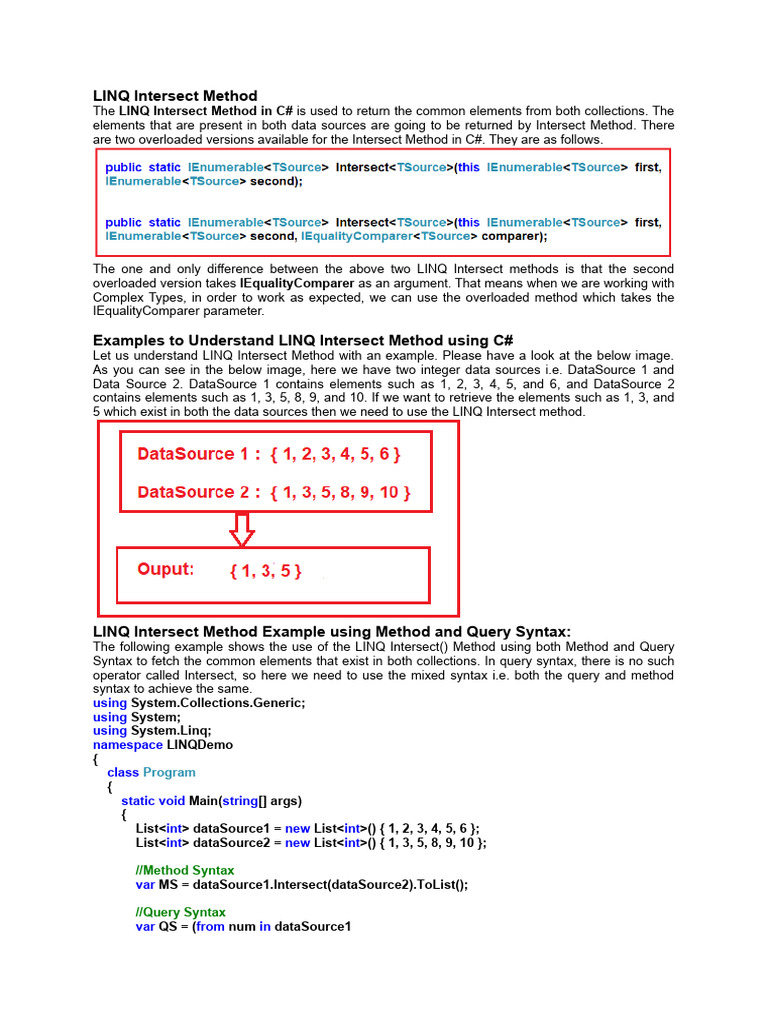 Part - 13 LINQ Intersect Method | PDF | Language Integrated Query | C Sharp (Programming Language)