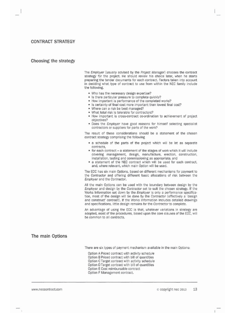 Contract Strategy - Nec3 - Guía NEC 3 | PDF