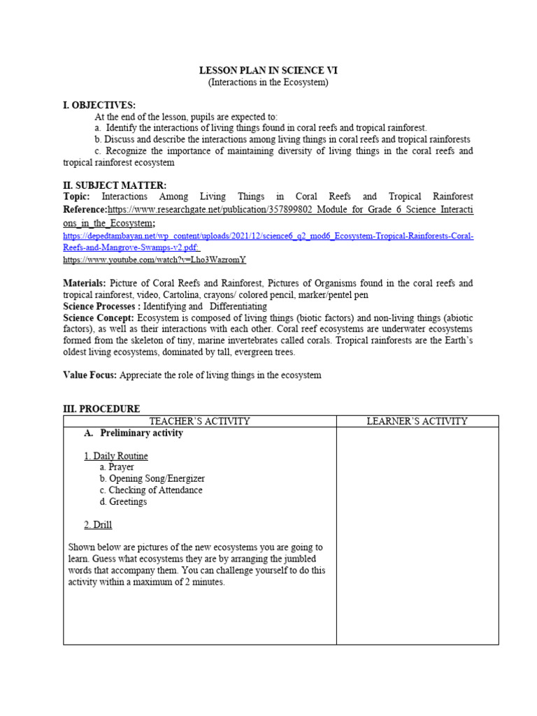 SCIENCE DLP - Interactions Among Living Things in Coral Reefs and ...