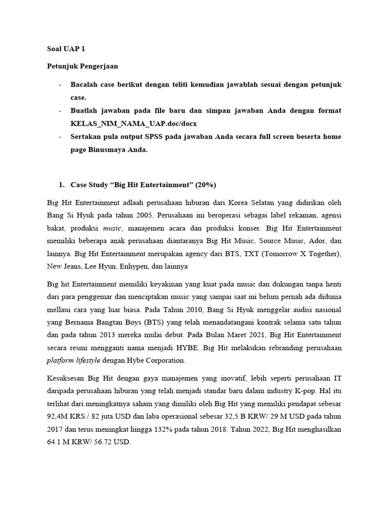 Soal UAP 1 Binus University Semester 4 | PDF