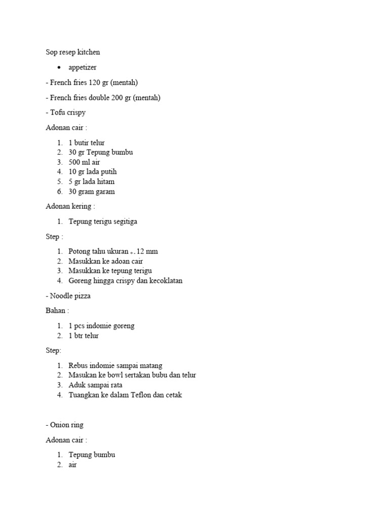 Sop Resep Kitchen | PDF