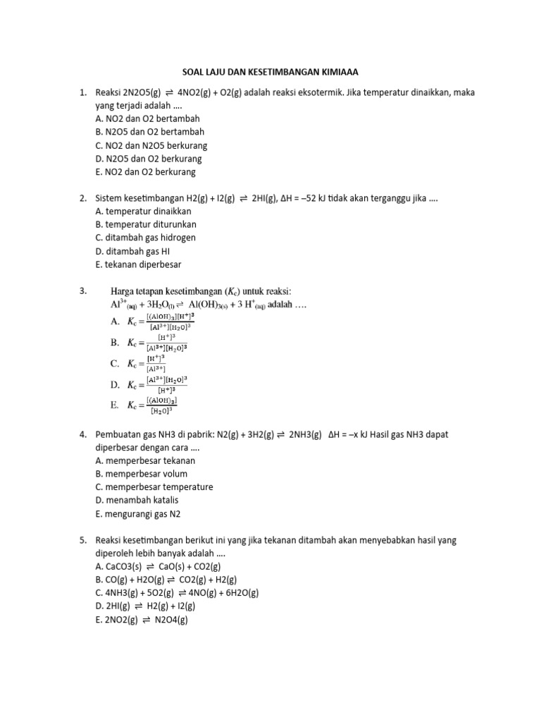 Soal Laju Dan Kesetimbangan Kimiaaa | PDF | Teknologi & Rekayasa