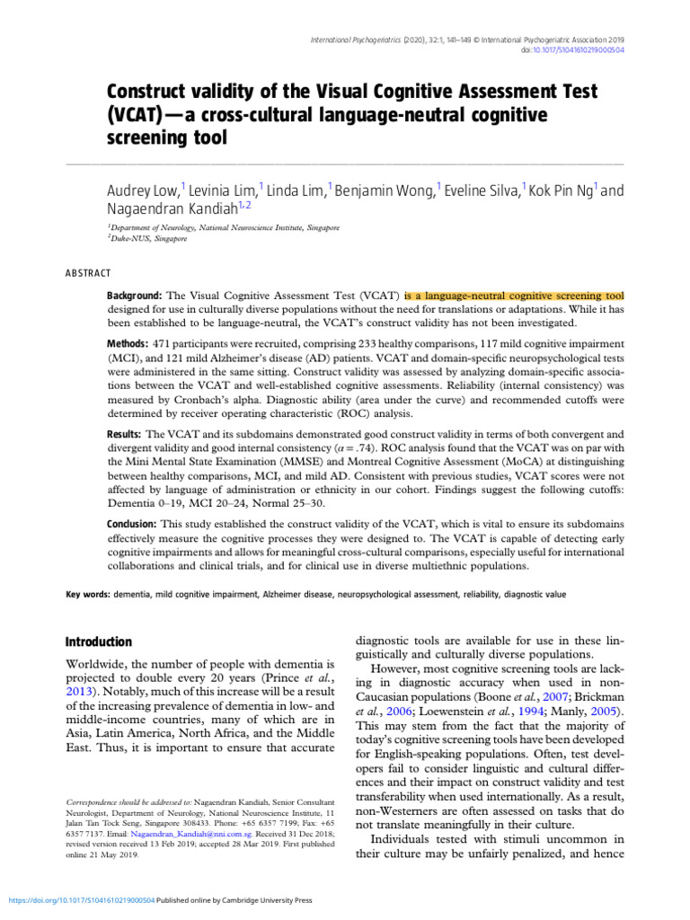 Language-Neutral Cognitive Tool | PDF | Dementia | Receiver Operating ...