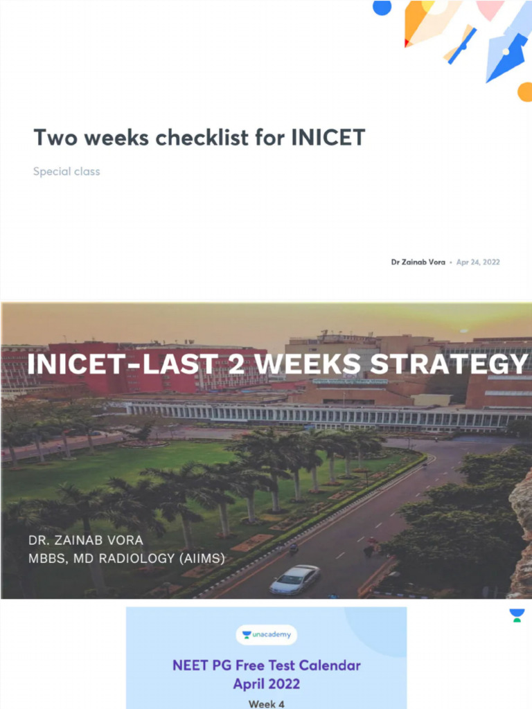 Two Weeks Checklist For INICET With Anno | PDF