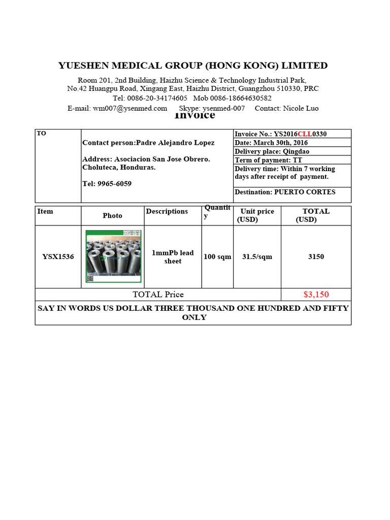 Invoice For Lead Sheet | PDF