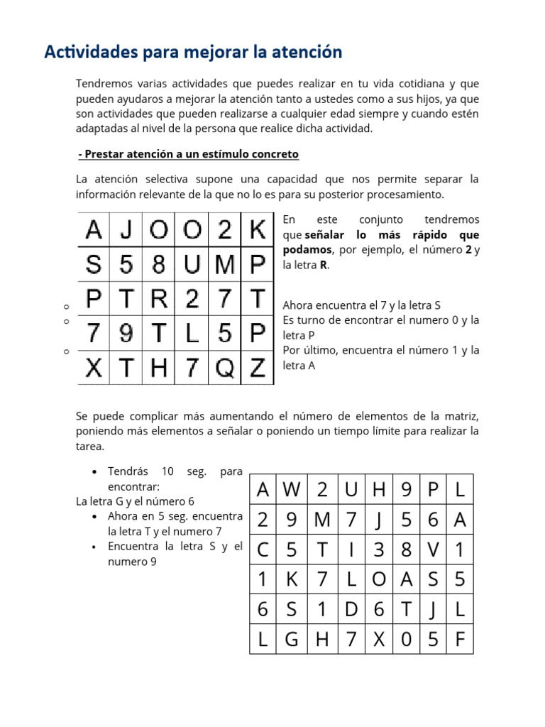 Actividades para Mejorar la Atención | PDF