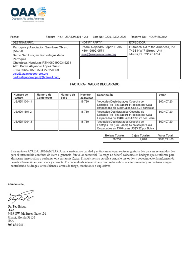USAID1304!1!3 OAA-Honduras Signed Proforma-SPANISH Signed | PDF | Salud ...