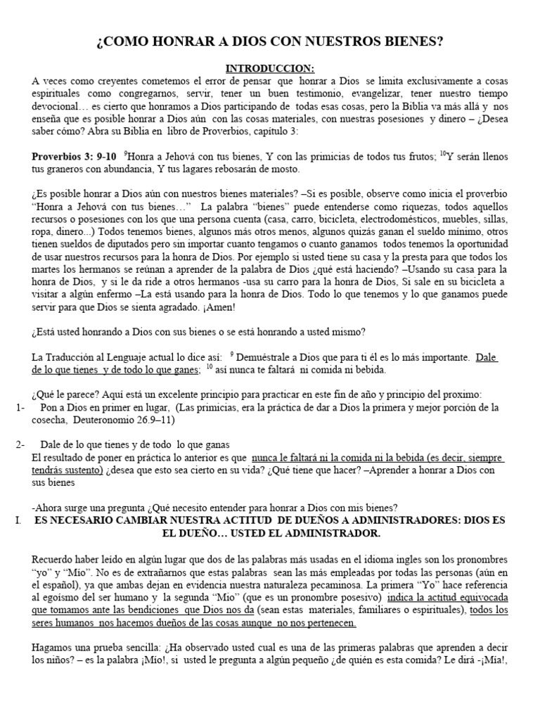 Como Honrar A Dios Con Nuestros Bienes | PDF | Dios | Diezmo