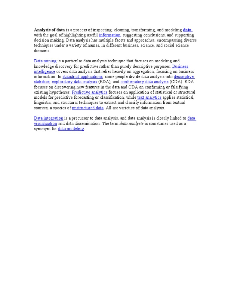 Information: Analysis of Data Is A Process of Inspecting, Cleaning, Transforming, and Modeling | PDF