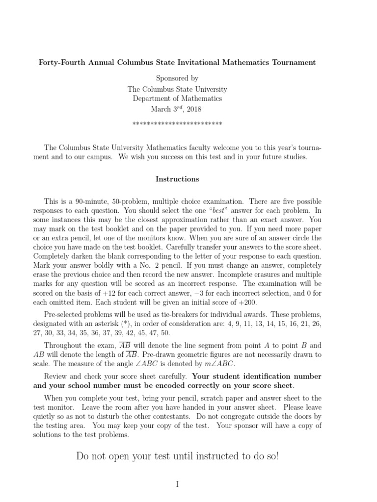 Math Tournament 2018 | PDF | Mathematics | Discrete Mathematics
