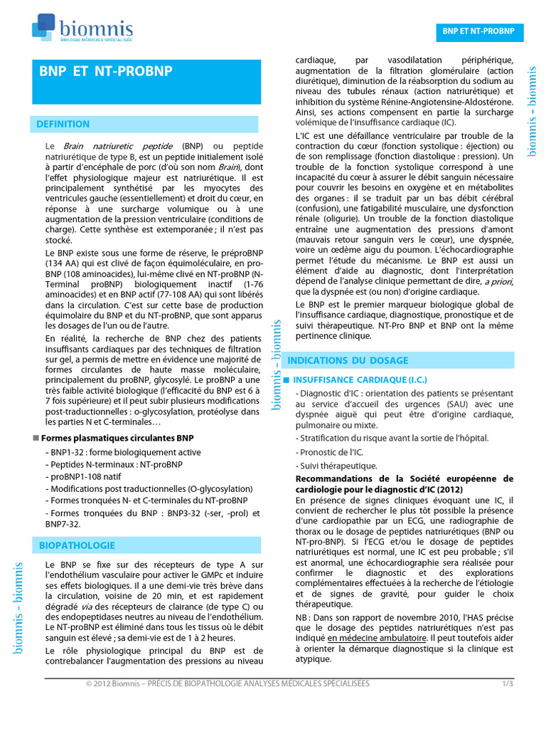 BNP Et Nt-Probnp: Formes Plasmatiques Circulantes BNP | PDF