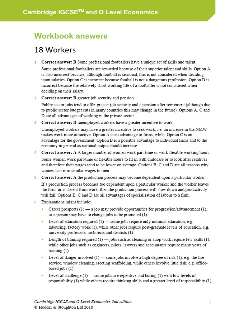 IGCSE Economics Workbook Answers | PDF | Labour Economics | Unemployment