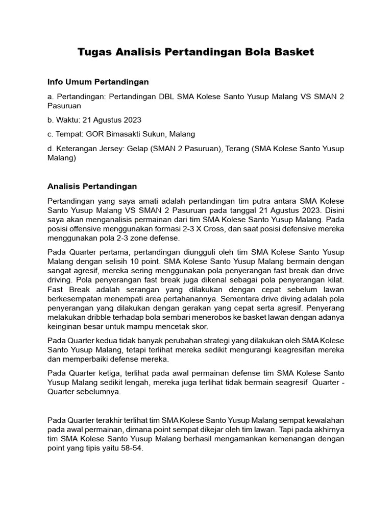 Analisis Pertandingan Bola Basket | PDF